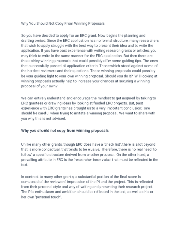 (PDF) ERC: Why You Should Not Copy From Winning ERC Grant Proposals