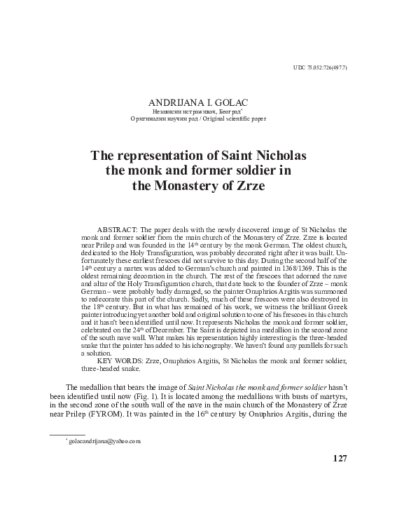 (PDF) The representation of Saint Nicholas the monk and former soldier ...