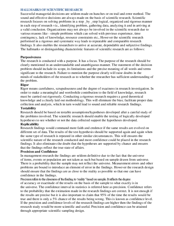 (DOC) HALLMARKS OF SCIENTIFIC RESEARCH