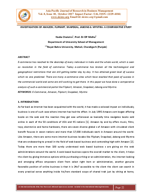 (PDF) INVESTIGATION OF AMAZON, FLIPKART, SNAPDEAL, JABONG & MYNTRA: A ... (PDF) INVESTIGATION OF AMAZON, FLIPKART, SNAPDEAL, JABONG & MYNTRA: A ...