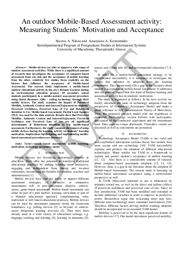 (PDF) An Outdoor Mobile-Based Assessment Activity: Measuring Students ...