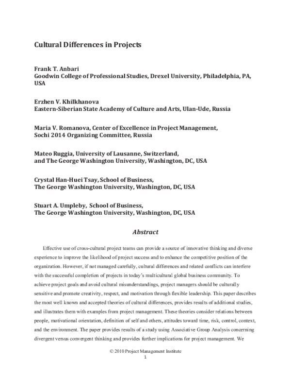 (PDF) Managing Cross Cultural Differences in Projects (PDF) Managing Cross Cultural Differences in Projects