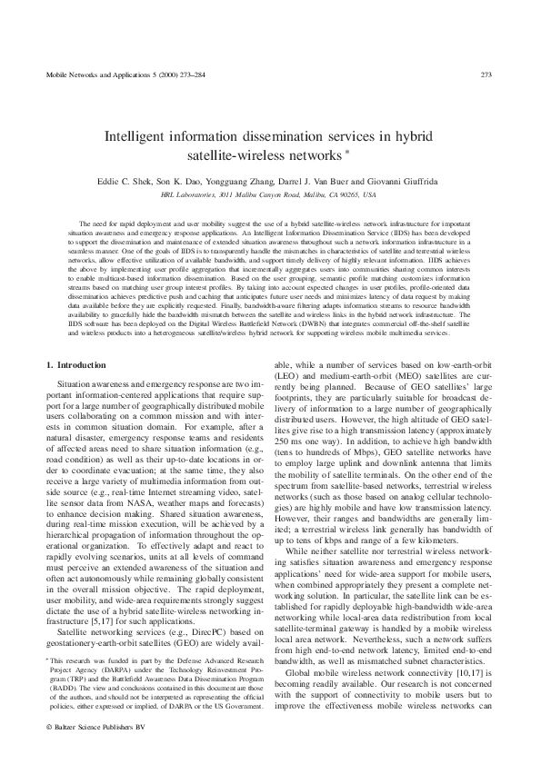 (PDF) Intelligent information dissemination services in hybrid satellite‐wireless networks
