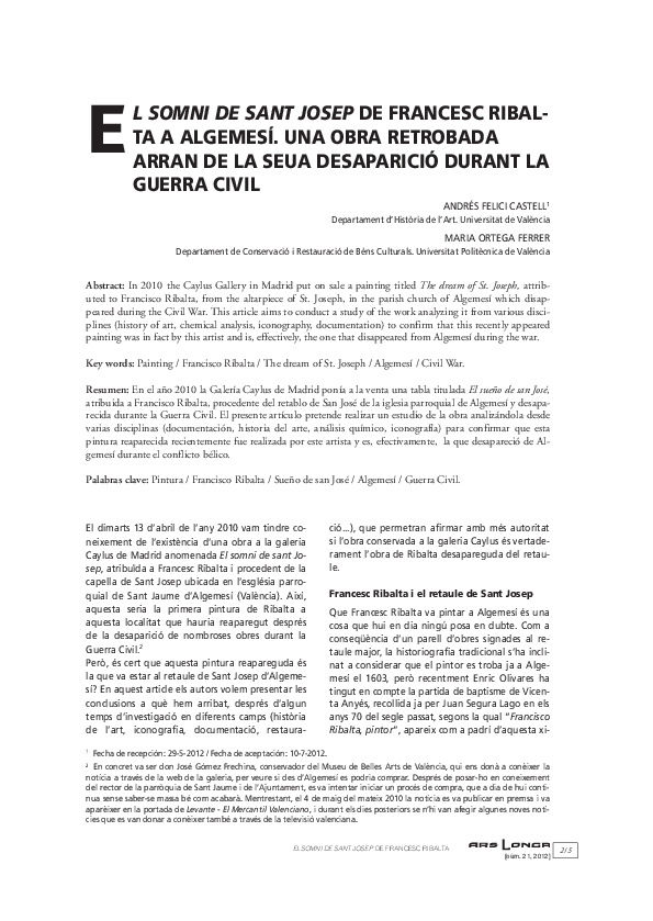 (PDF) El somni de Sant Josep de Francesc Ribalta a Algemesí. Una obra ...