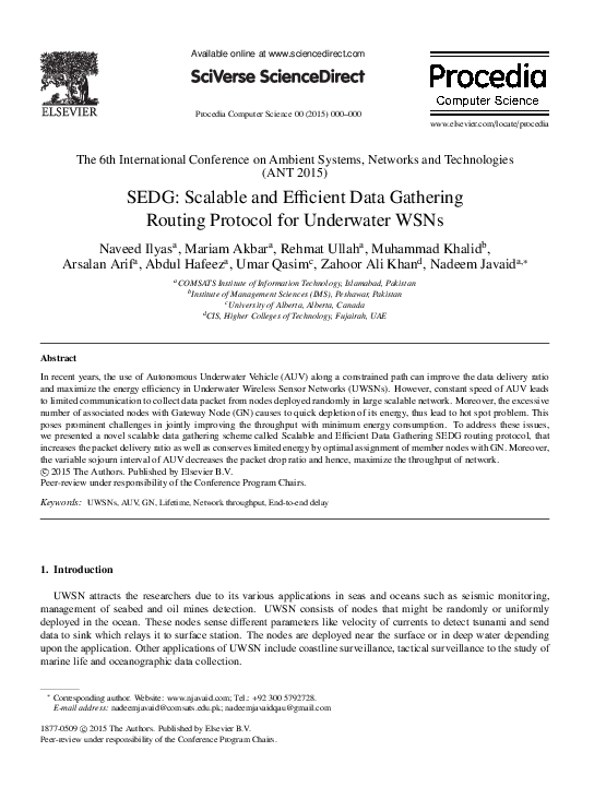 (PDF) SEDG: Scalable and Efficient Data Gathering Routing Protocol for Underwater WSNs
