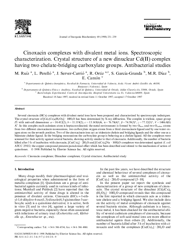 (PDF) Cinoxacin complexes with divalent metal ions. Spectroscopic ...