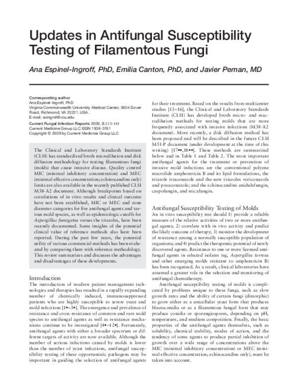 (PDF) Updates in antifungal susceptibility testing of filamentous fungi