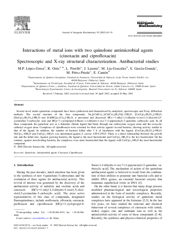 (PDF) Interactions of metal ions with two quinolone antimicrobial ...