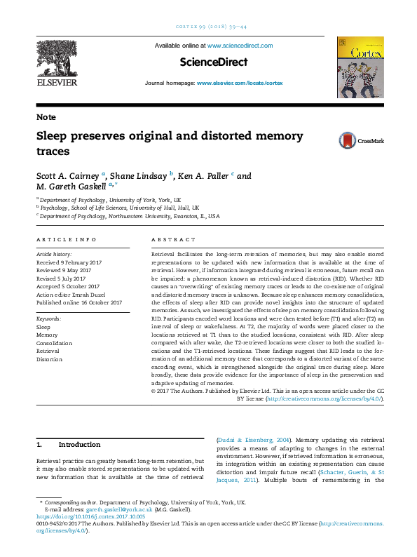 (PDF) Sleep preserves original and distorted memory traces