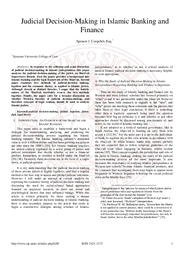 (PDF) Judicial Decision-Making in Islamic Banking and Finance