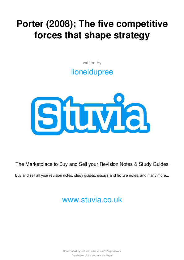 (PDF) Porter (2008); The five competitive forces that shape strategy