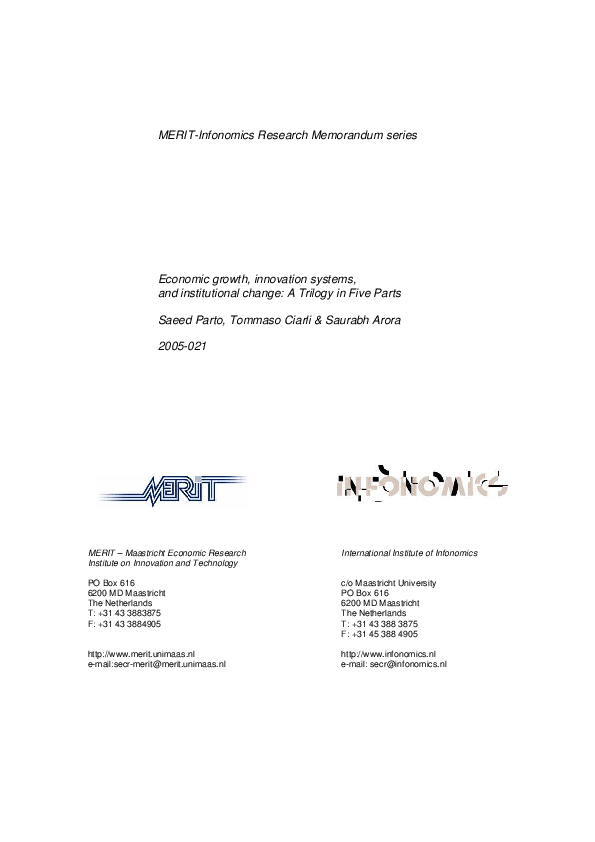 (PDF) Economic growth, innovation systems, and institutional change: A ... (PDF) Economic growth, innovation systems, and institutional change: A ...