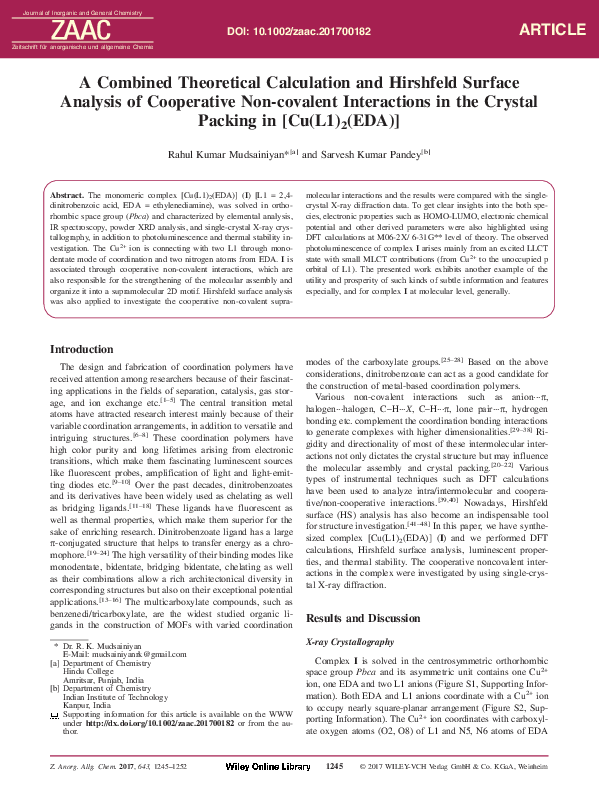 Pdf A Combined Theoretical Calculation And Hirshfeld Surface Analysis