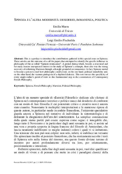 (PDF) Emilia Marra, Luigi Emilio Pischedda (a cura di), "Spinoza e l ...