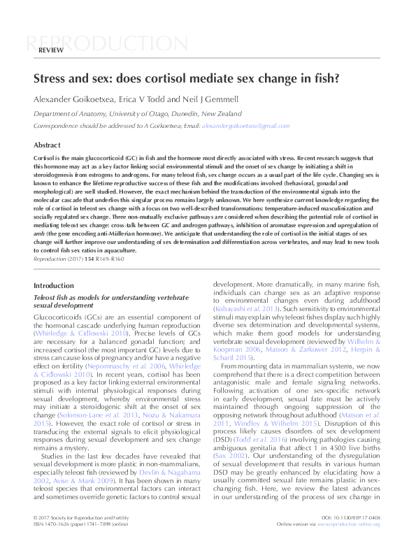 (PDF) Stress and sex: does cortisol mediate sex change in fish