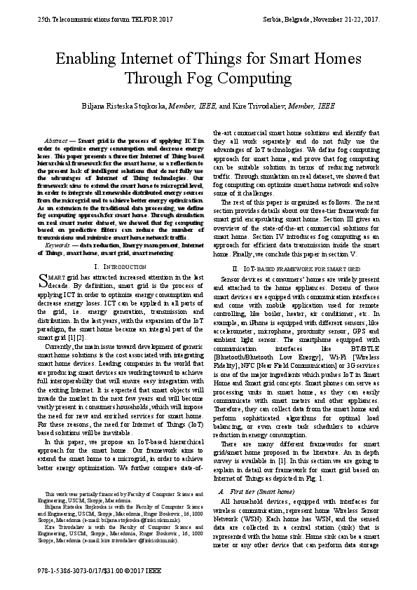(PDF) Enabling Internet of Things for Smart Homes Through Fog Computing