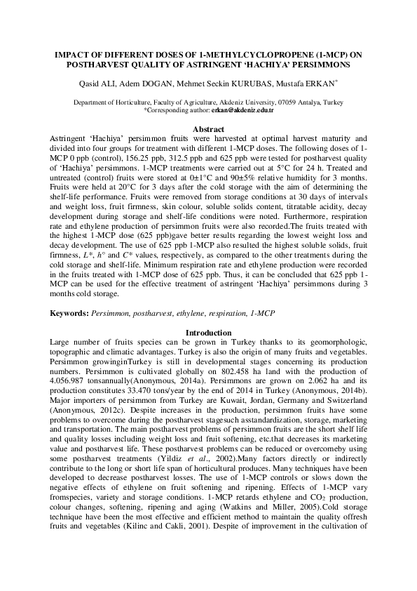 (PDF) IMPACT OF DIFFERENT DOSES OF 1-METHYLCYCLOPROPENE (1-MCP) ON POSTHARVEST QUALITY OF ...