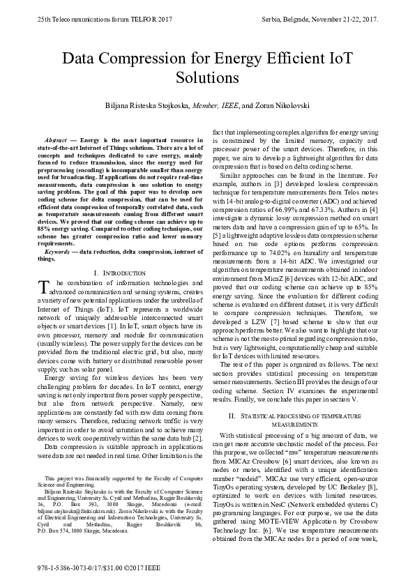 (PDF) Data Compression for Energy Efficient IoT Solutions