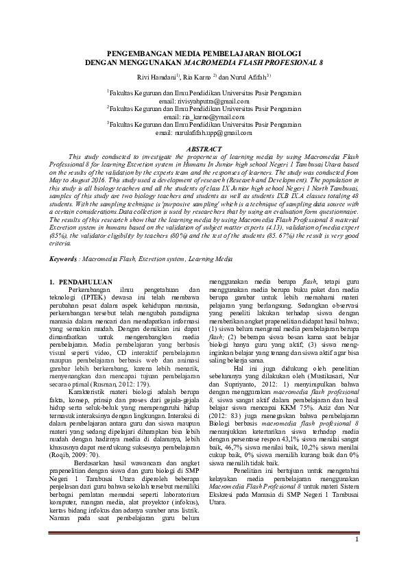 (PDF) PENGEMBANGAN MEDIA PEMBELAJARAN BIOLOGI DENGAN MENGGUNAKAN MACROMEDIA FLASH PROFESIONAL 8