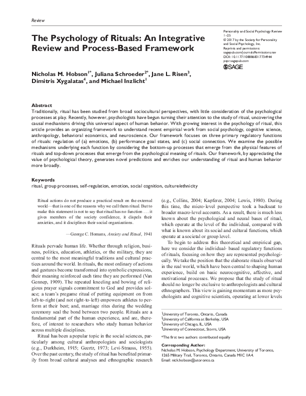 (PDF) The Psychology of Rituals: An Integrative Review and Process ...