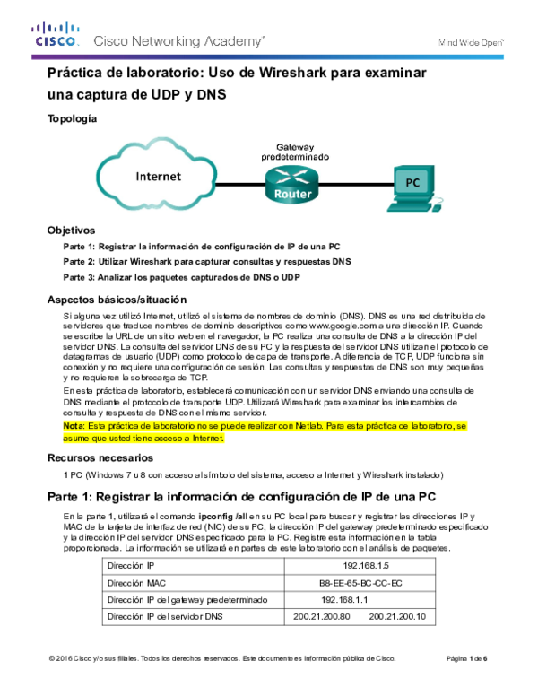 (DOC) 9.2.3.5 Lab - Using Wireshark to Examine a UDP DNS Capture resuelt-sant.doc