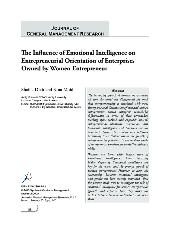 Pdf Emotional Intelligence And Women Entrepreneurs