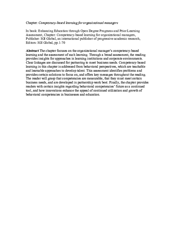 (PDF) Chapter: Competency-based learning for organizational managers (PDF) Chapter: Competency-based learning for organizational managers
