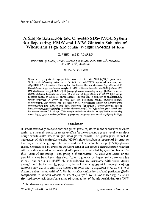 (PDF) A simple extraction and one-step SDS–PAGE system for separating ...