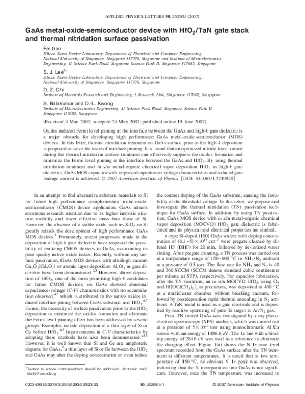 (PDF) Self-aligned n-channel GaAs metal–oxide–semiconductor field-effect transistors (MOSFETs ...
