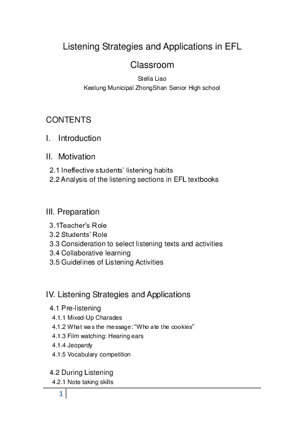 (PDF) Listening Strategies and Applications in EFL Classroom