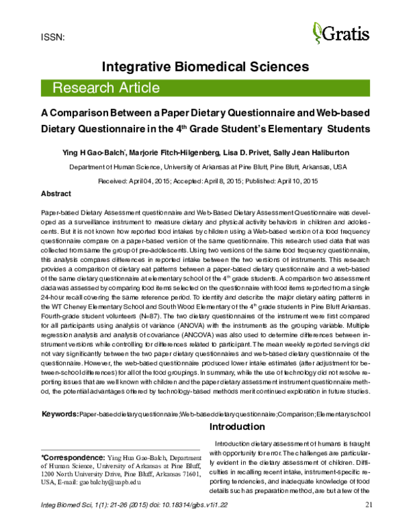 Pdf A Comparison Between A Paper Dietary Questionnaire And Web Based