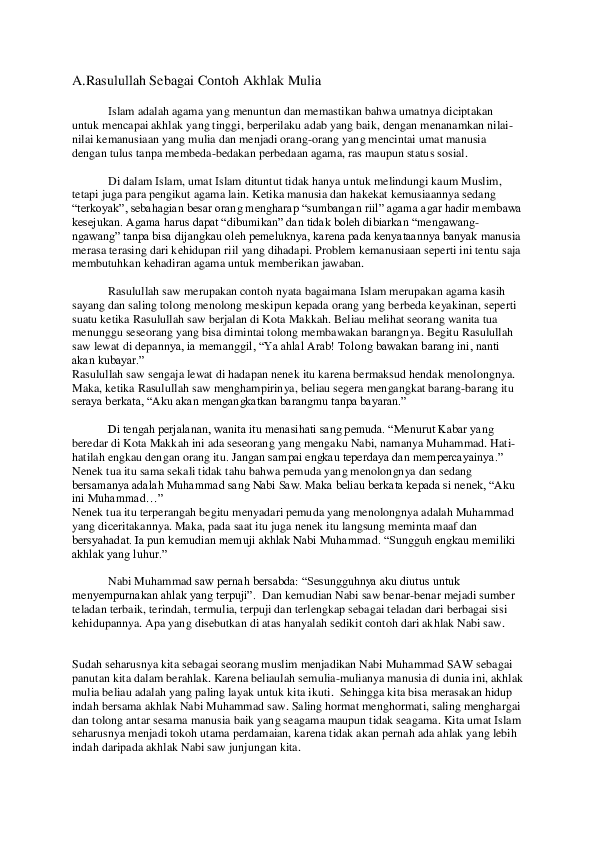 (DOC) A.Rasulullah Sebagai Contoh Akhlak Mulia