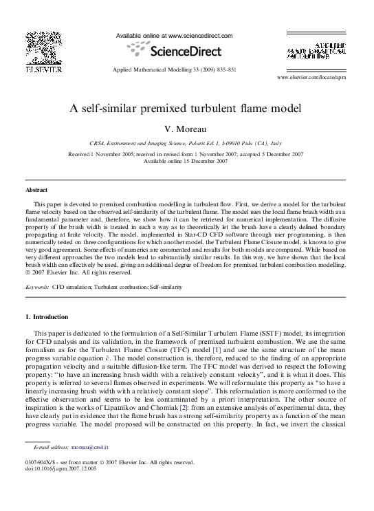 Pdf A Self Similar Premixed Turbulent Flame Model