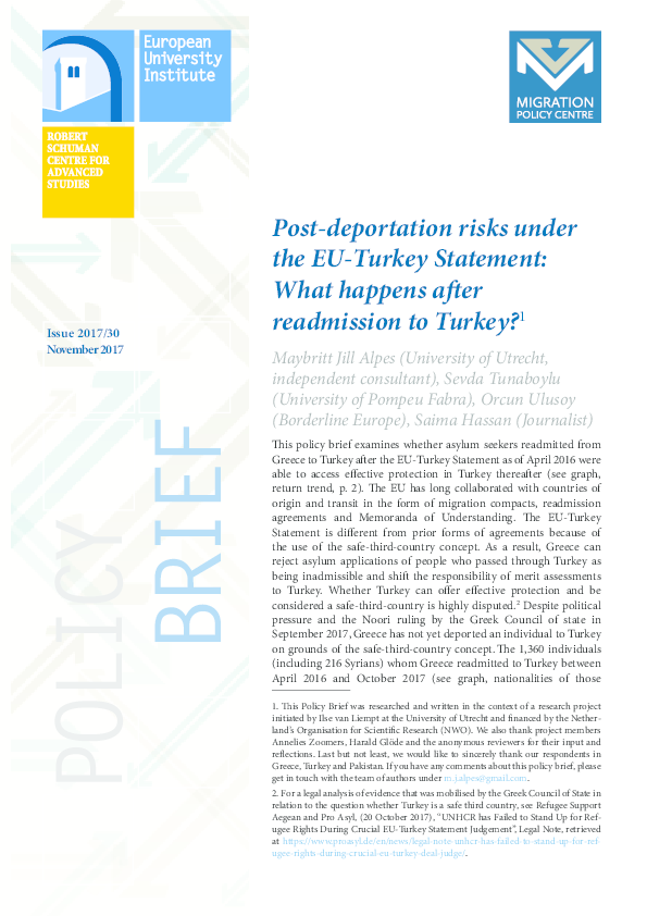 (PDF) Post-deportation risks under the EU-Turkey Statement: What ...