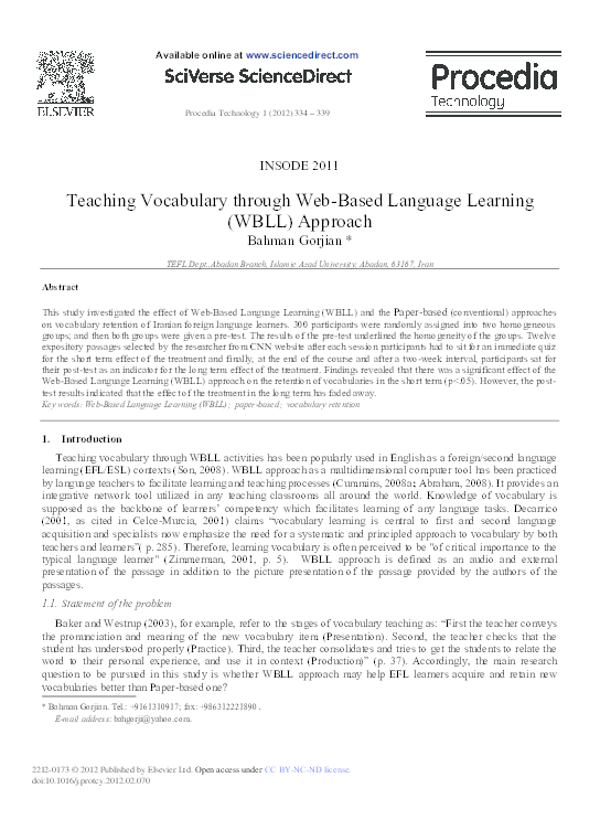 (PDF) Teaching Vocabulary through Web-Based Language Learning (WBLL ...