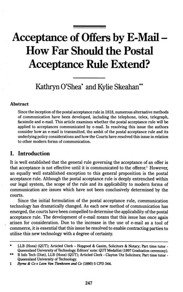 (PDF) Acceptance of Offers by E-Mail - How Far Should the Postal ...
