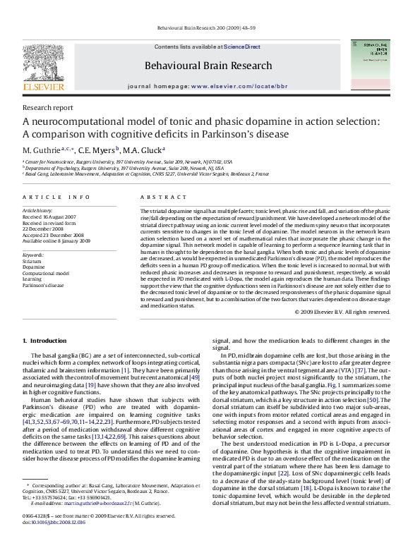 Pdf A Neurocomputational Model Of Tonic And Phasic Dopamine In Action Selection A Comparison