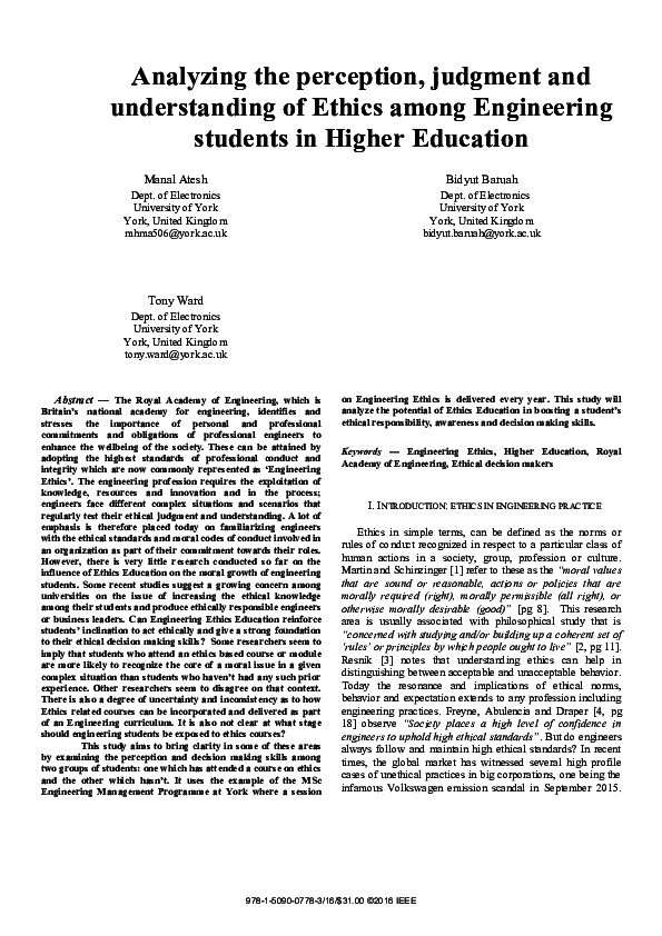 (PDF) Analyzing the perception, judgment and understanding of Ethics ...