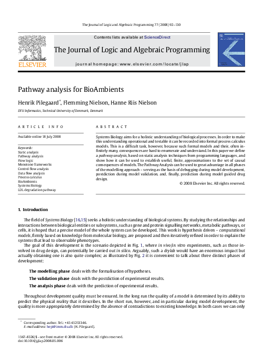 (PDF) The Journal of Logic and Algebraic Programming Pathway analysis ...
