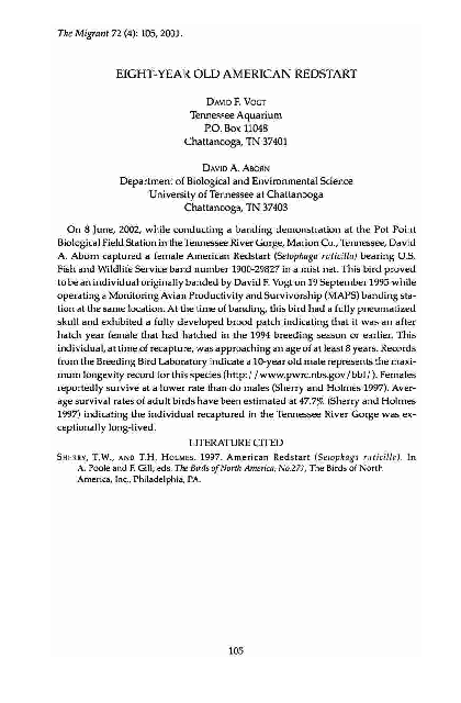 (PDF) Eight-Year Old American Redstart
