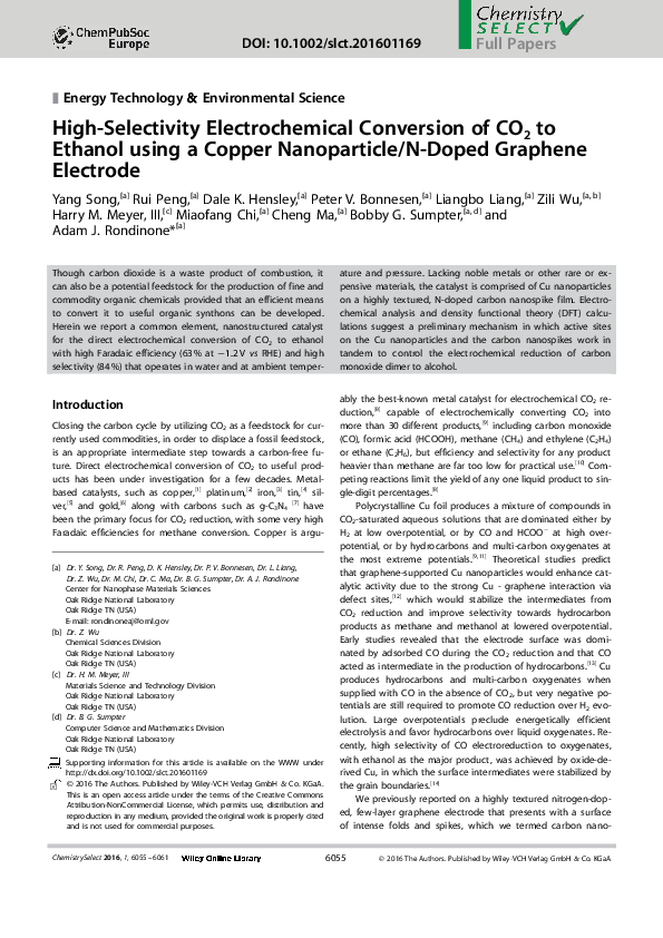 (PDF) High-Selectivity Electrochemical Conversion of CO 2 to Ethanol ...