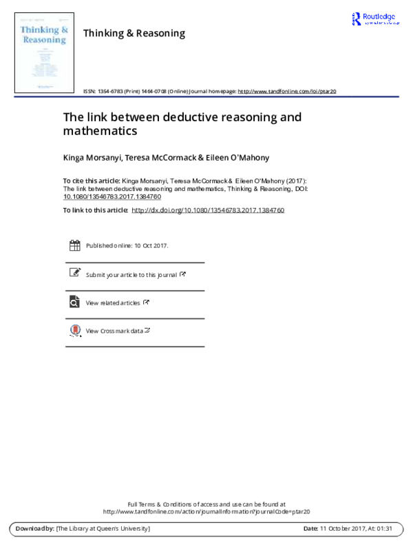(PDF) Thinking & Reasoning The link between deductive reasoning and ...