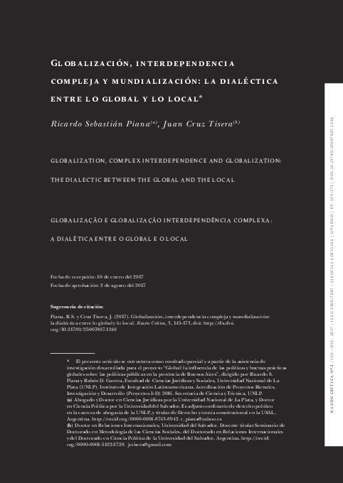 (PDF) Globalización, interdependencia compleja y mundialización: la ...