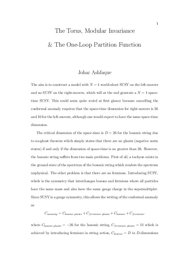 Pdf The Torus Modular Invariance And The One Loop Partition Function