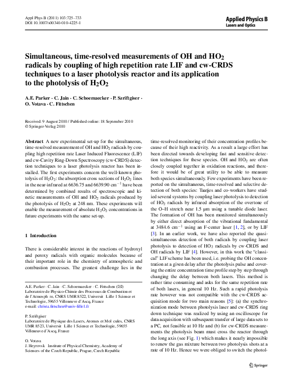 (PDF) Simultaneous, time-resolved measurements of OH and HO2 radicals ...