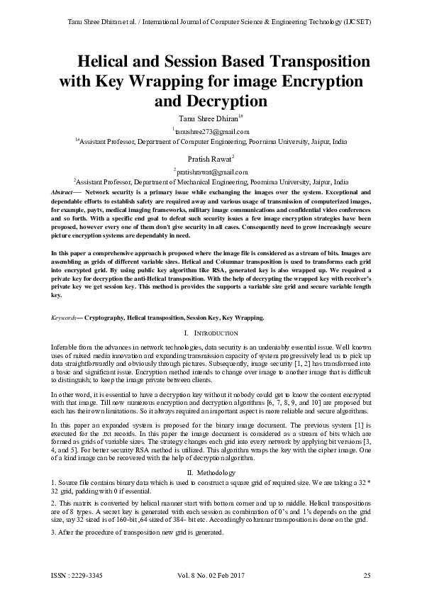 Pdf Helical And Session Based Transposition With Key Wrapping For Image Encryption And Decryption