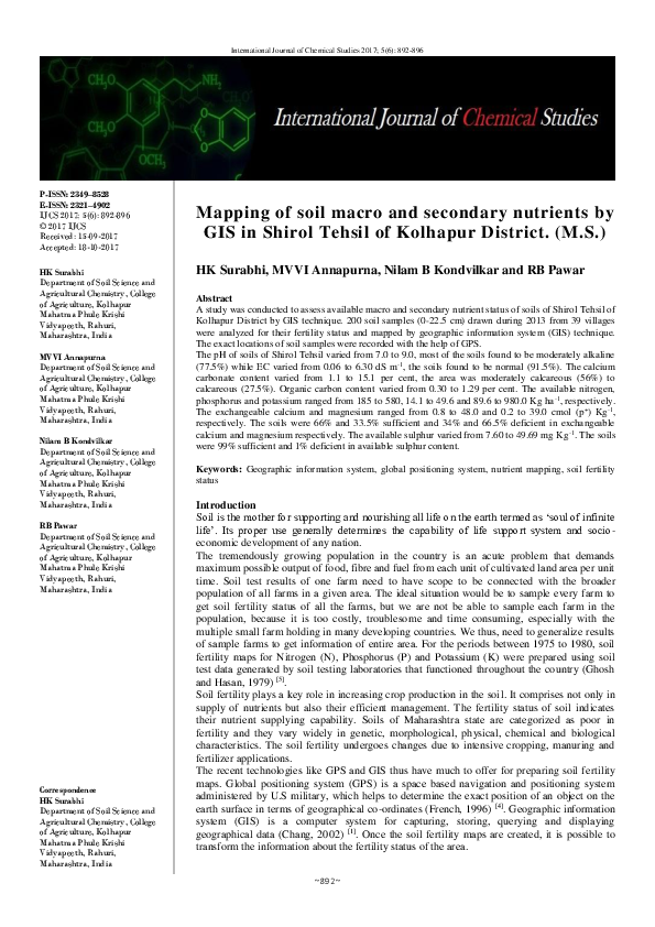 (PDF) Mapping of soil macro and secondary nutrients by GIS in Shirol Tehsil of Kolhapur District ...