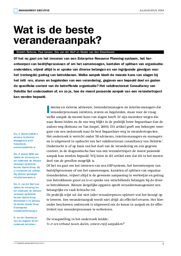 (PDF) Wat is de beste veranderaanpak?