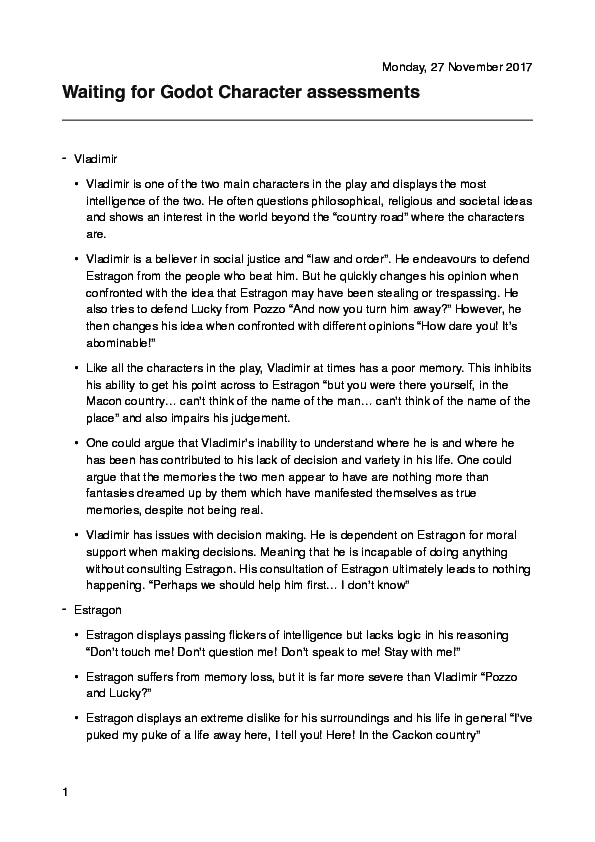 (PDF) Waiting for Godot Character assessments