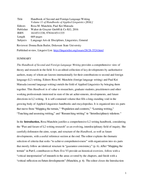 (PDF) Handbook of Second and Foreign Language Writing